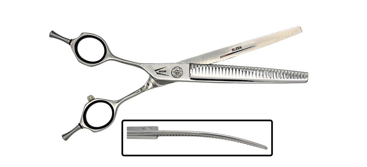Sleek Left-Handed 7" 440C Japanese Steel Curved Fluffer Dog Grooming S ...